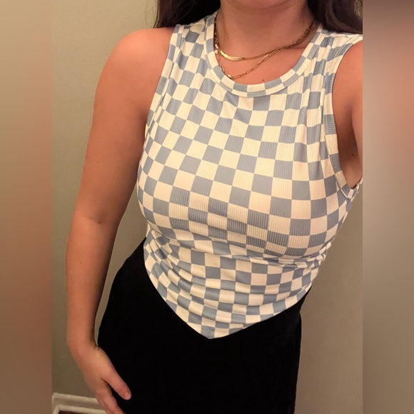 Elodie | Tops | Light Blue Checkered Crop Top Open Back | Poshmark